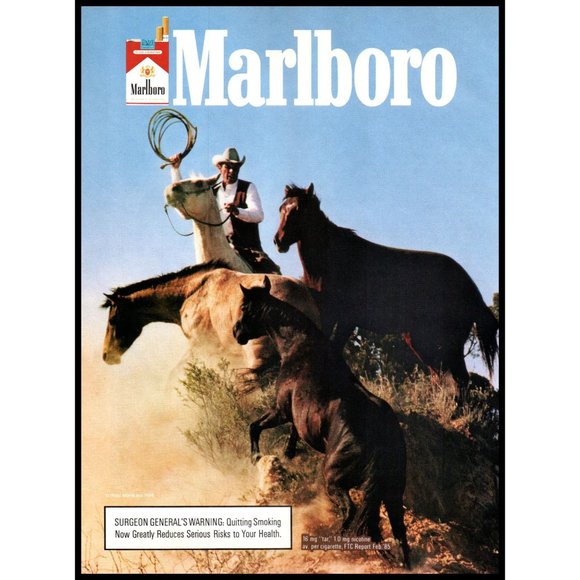 Marlboro | Art | 988 Marlboro Cigarettes Vintage Print Ad Cowboy Rope ...